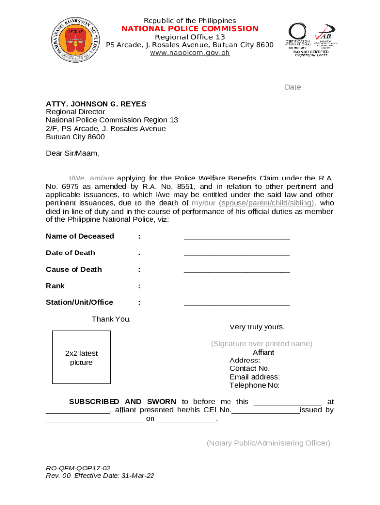 Caraga: National Police Commission 13 - NAPOLCOM Doc Template | pdfFiller