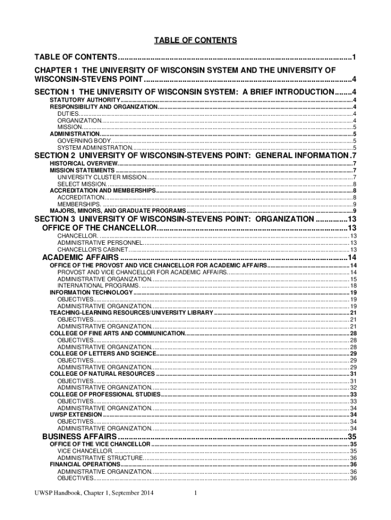 Fillable Online TABLE OF CONTENTS - UW-Stevens Point Fax Email Print - pdfFiller