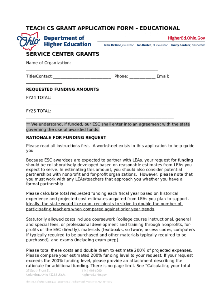 teach cs grant application Doc Template | pdfFiller