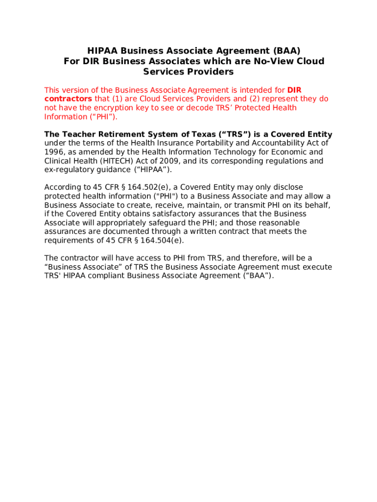 Business Associate Agreement (BAA) No View CSPDIR Vendors Doc Template ...