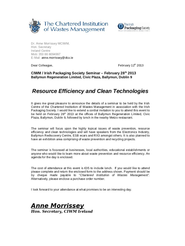 CIWM Ireland Centre Doc Template | pdfFiller