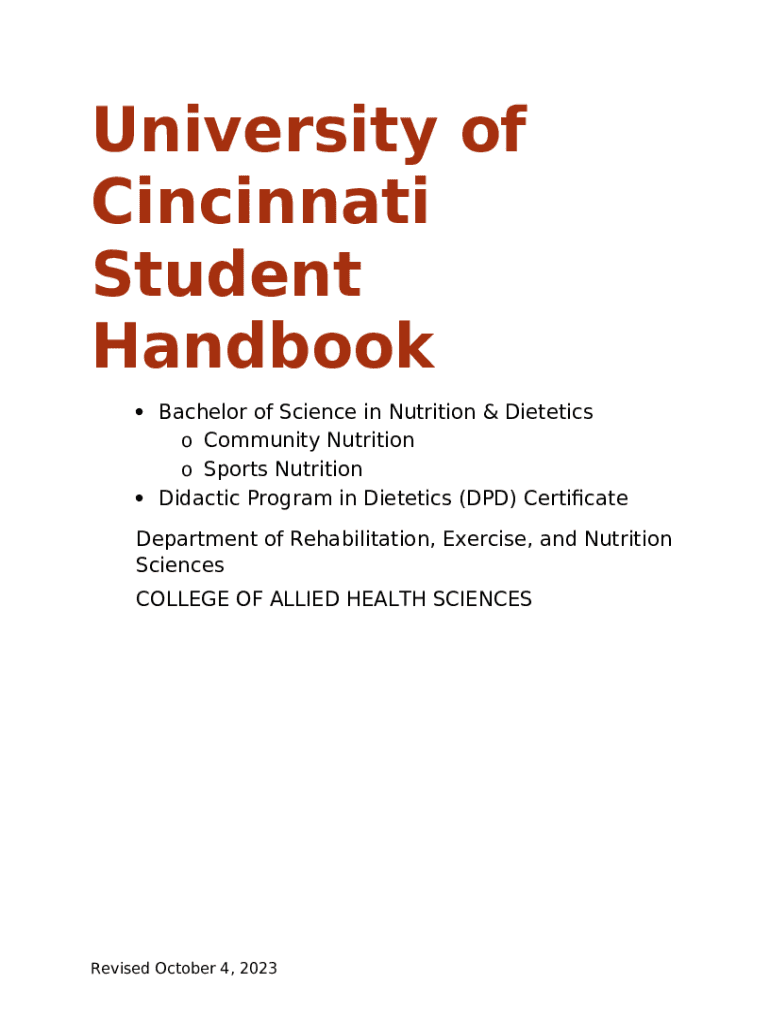 Pre-Nutrition and Dietetics ProgramUniversity of Cincinnati - cahs uc Doc Template | pdfFiller