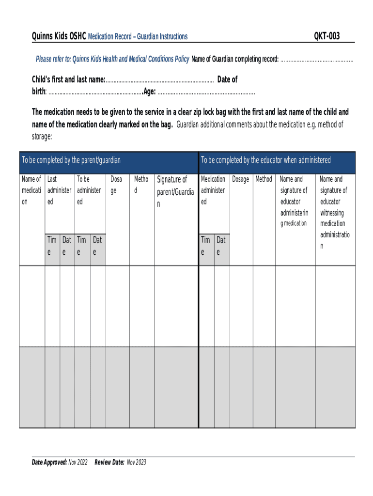 Medication Record Template Doc Template | pdfFiller