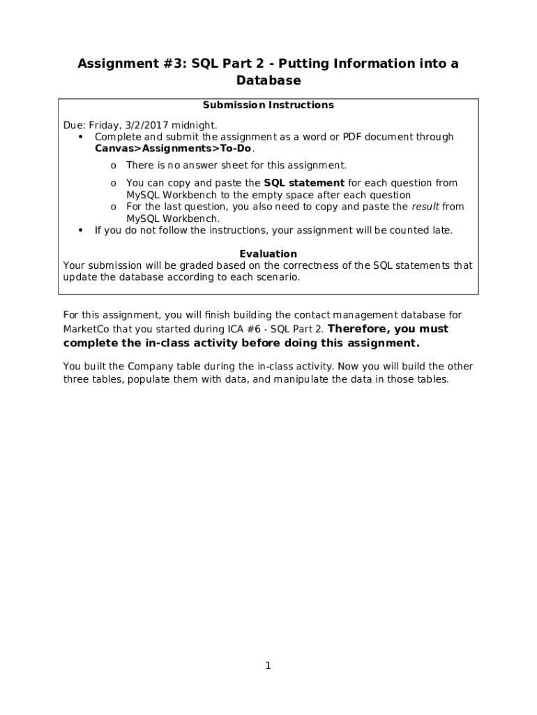 Assignment #3: SQL Part 2 - community mis temple Doc Template | pdfFiller Assignment #3: SQL Part 2 - community mis temple Doc Template | pdfFiller