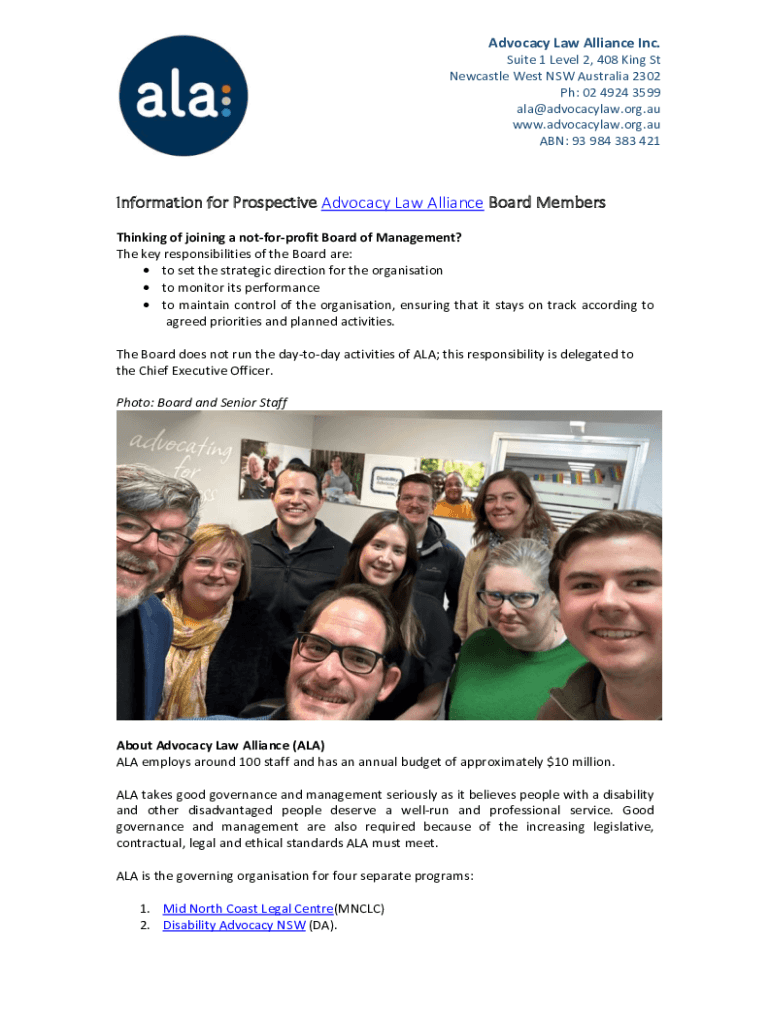 Fillable Online Information for Prospective ALA Board Members and ...