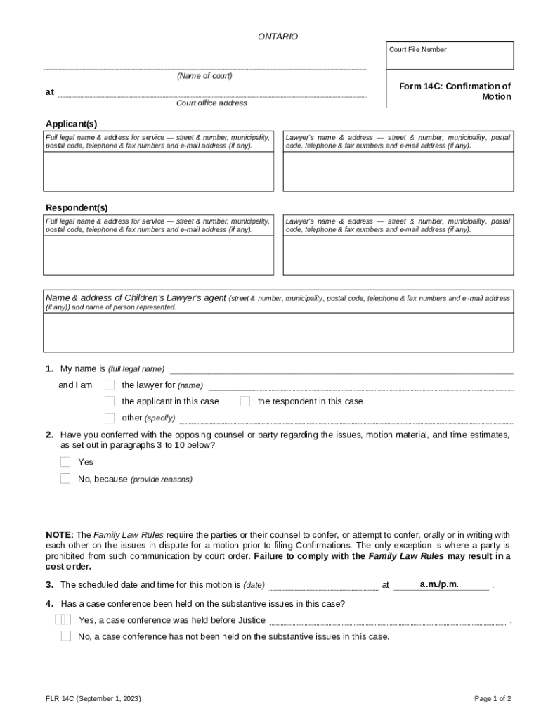 Court File Number - 14C: Confirmation of Motion ONTARIO - ontariocourts ...