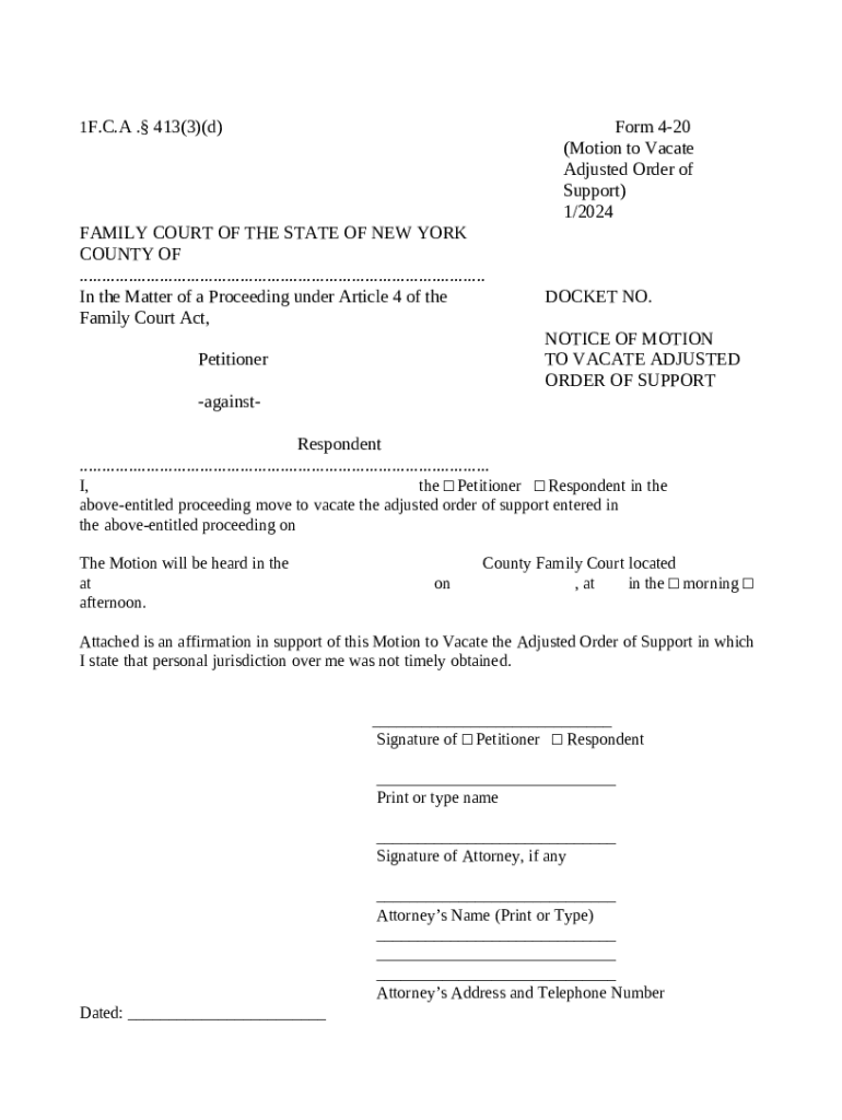 F.C.A . 413(3)(d) 4-20 (Motion to Vacate Adjusted ... Doc Template | pdfFiller