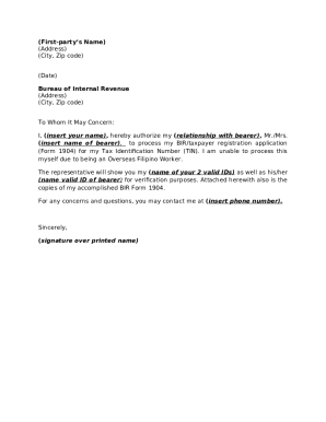 Sample Authorization Letter for BIR/Taxpayer Registration ... Doc ...