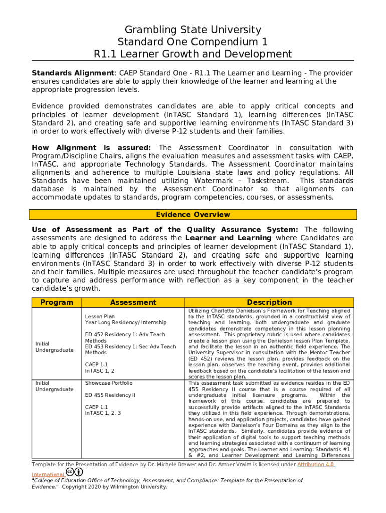 Standard One Compendium 1 R1-1 Learner Growth and ... Doc Template ...