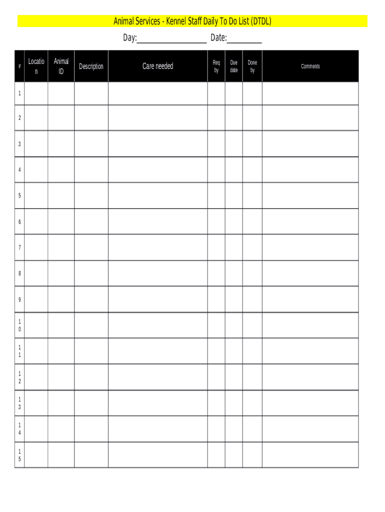 Yolo County Animal Services - Kennel Staff Daily To Do List Doc ...