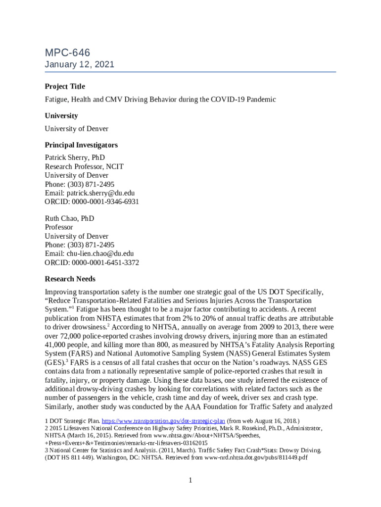 Fatigue, Health and CMV Driving Behavior during the ... Doc Template ...