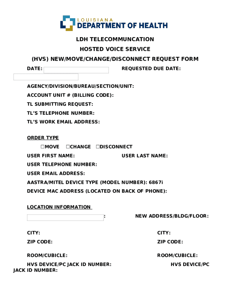HVS Services New/Move/Change/Disconnet Request Doc Template | pdfFiller