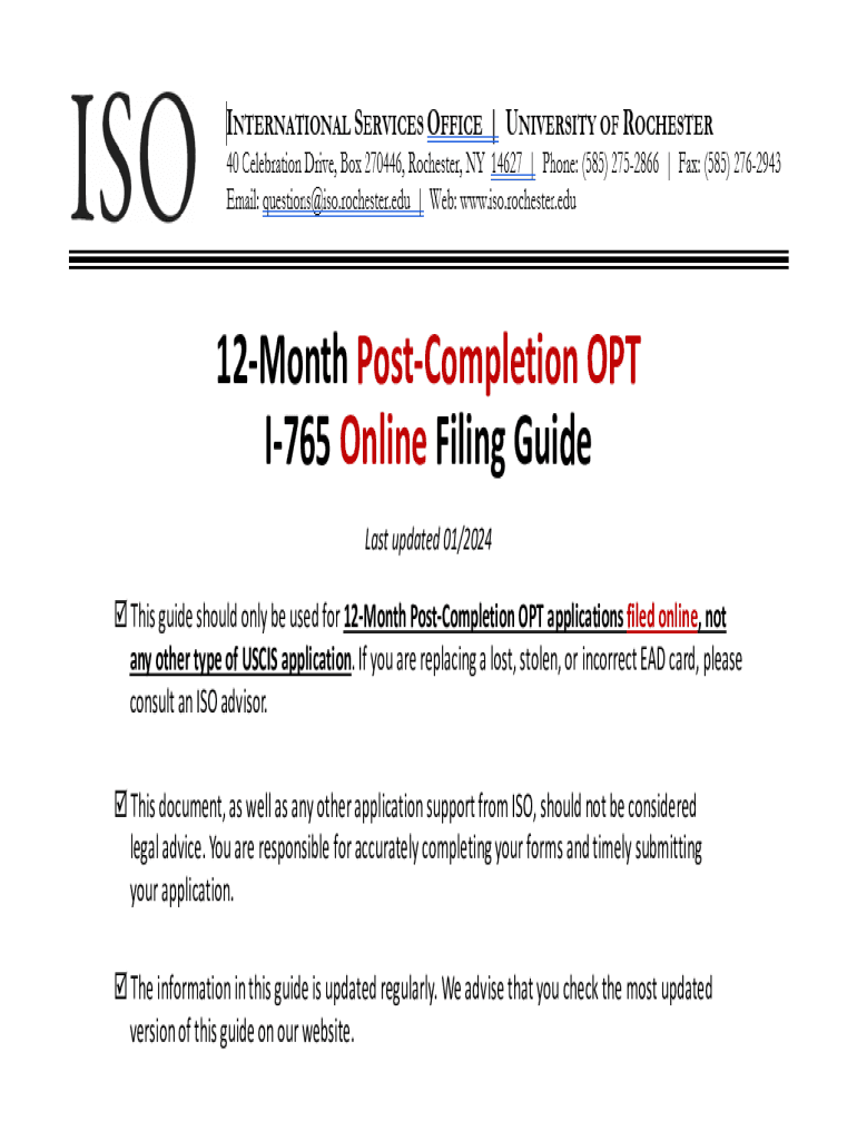 Fillable Online 12-Month Post-Completion OPT I-765 Online Filing Guide Fax Email Print - pdfFiller