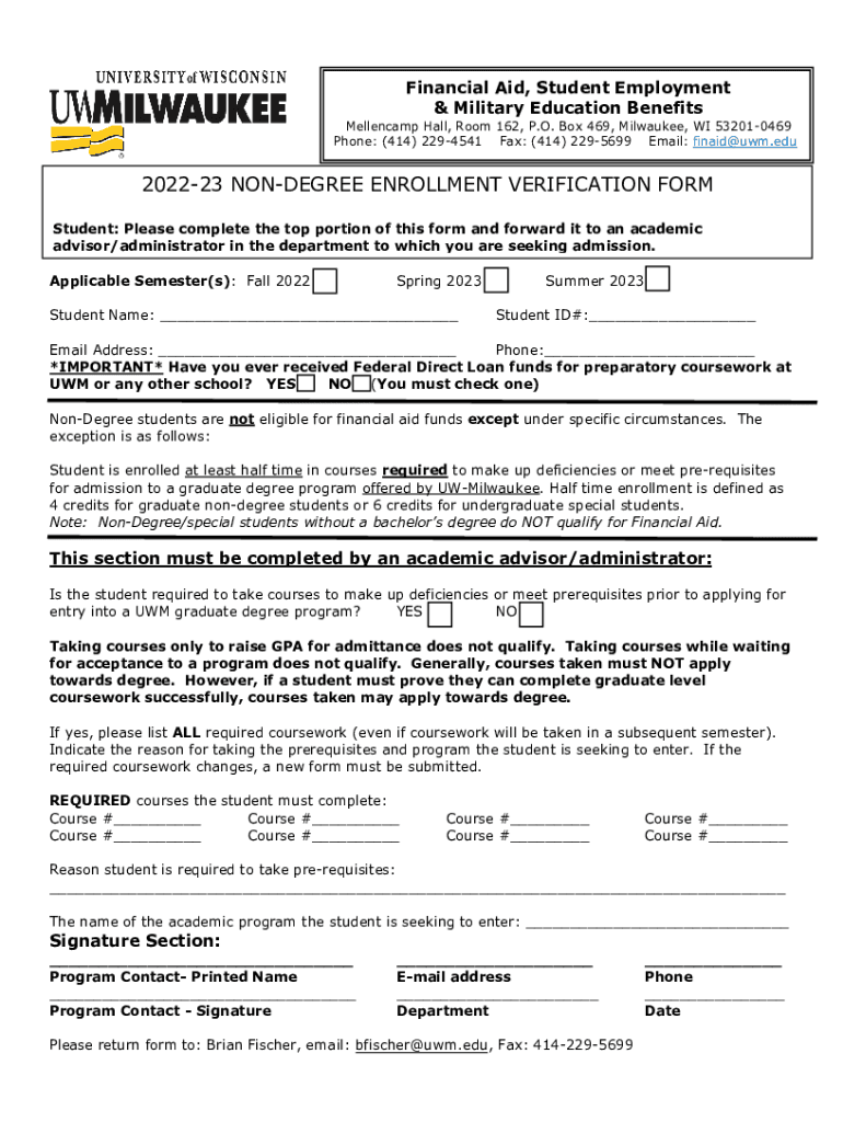 Fillable Online 2022-23-Non-Degree-Enrollment-Verification-Form- ... Fax Email Print - pdfFiller