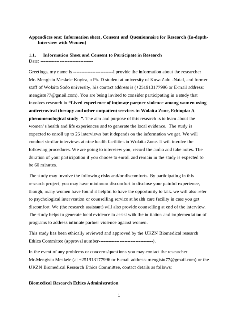 Appendix 3: Ined consent for interviews with women Doc Template | pdfFiller