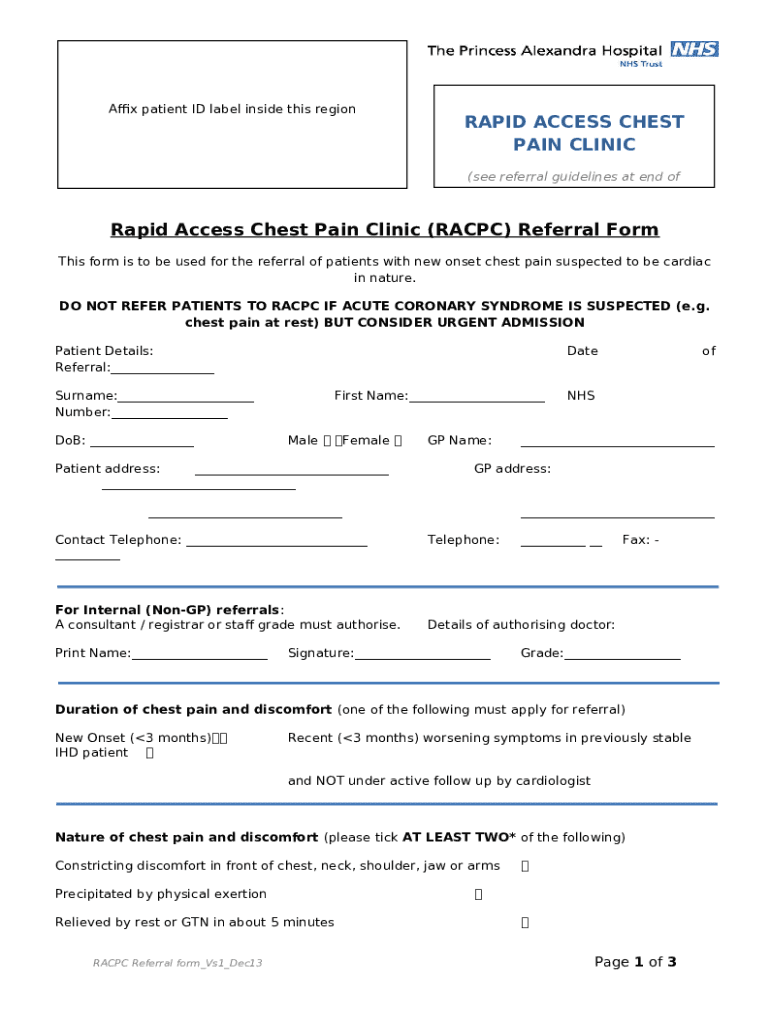Rapid Access Chest Pain Clinic Referral for patients ... Doc Template ...