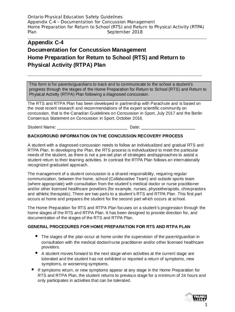 Sample Home Concussion Management (Return to ... Doc Template | pdfFiller