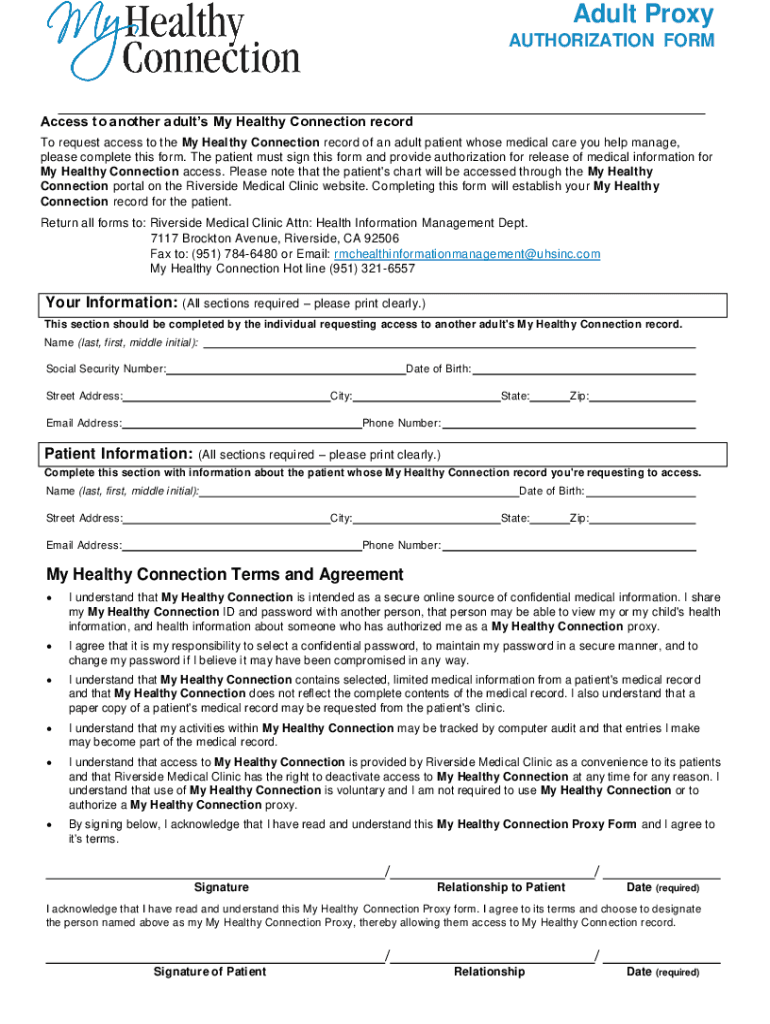 Fillable Online Adult Proxy Authorization for Release of Medical ...