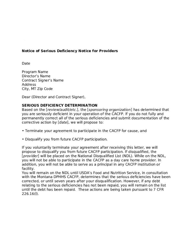 Guidance on the Serious Deficiency Process and ... - dphhs mt Doc ...