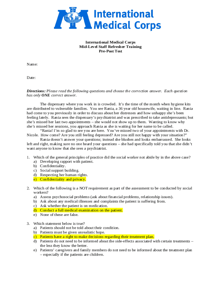 IMC Lebanon (sample) pre post nurses refresher training ... Doc ...