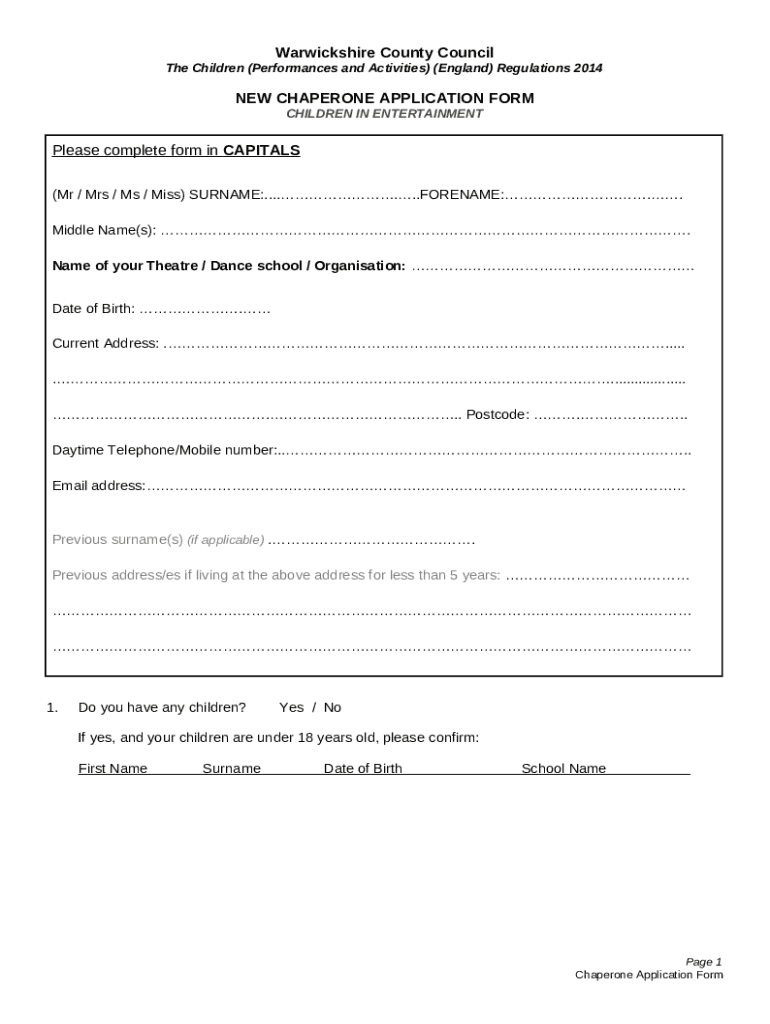 NEW CHAPERONE APPLICATION Doc Template | pdfFiller