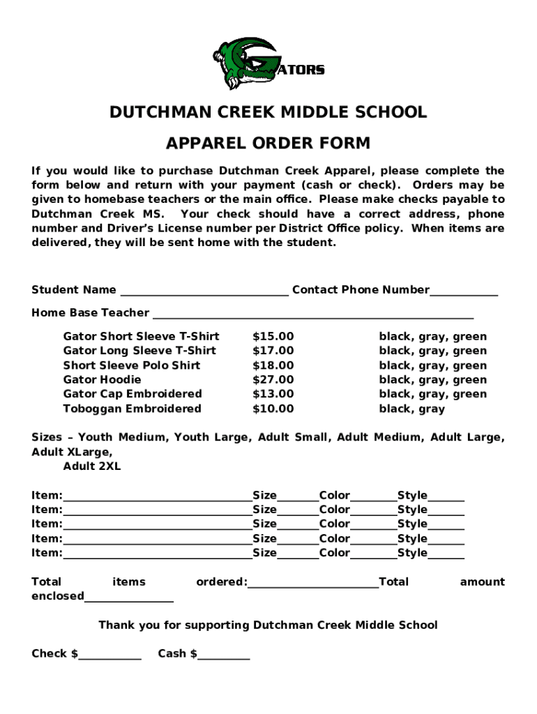For Families / DCMS GATOR APPAREL Doc Template | pdfFiller