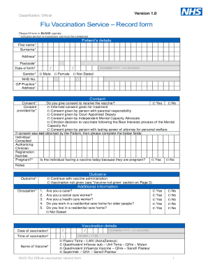 Fillable Online Flu Vaccination Service Record form Fax Email Print ...