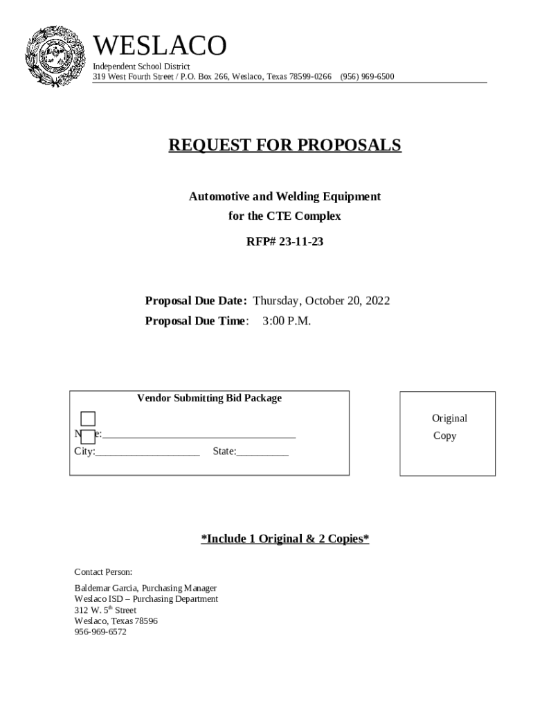 REQUEST FOR PROPOSALS Automotive and Welding ... Doc Template | pdfFiller