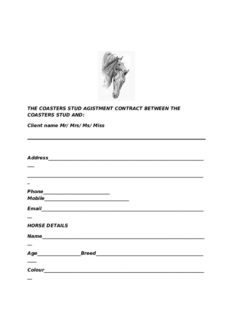 the coasters horse stud Doc Template | pdfFiller