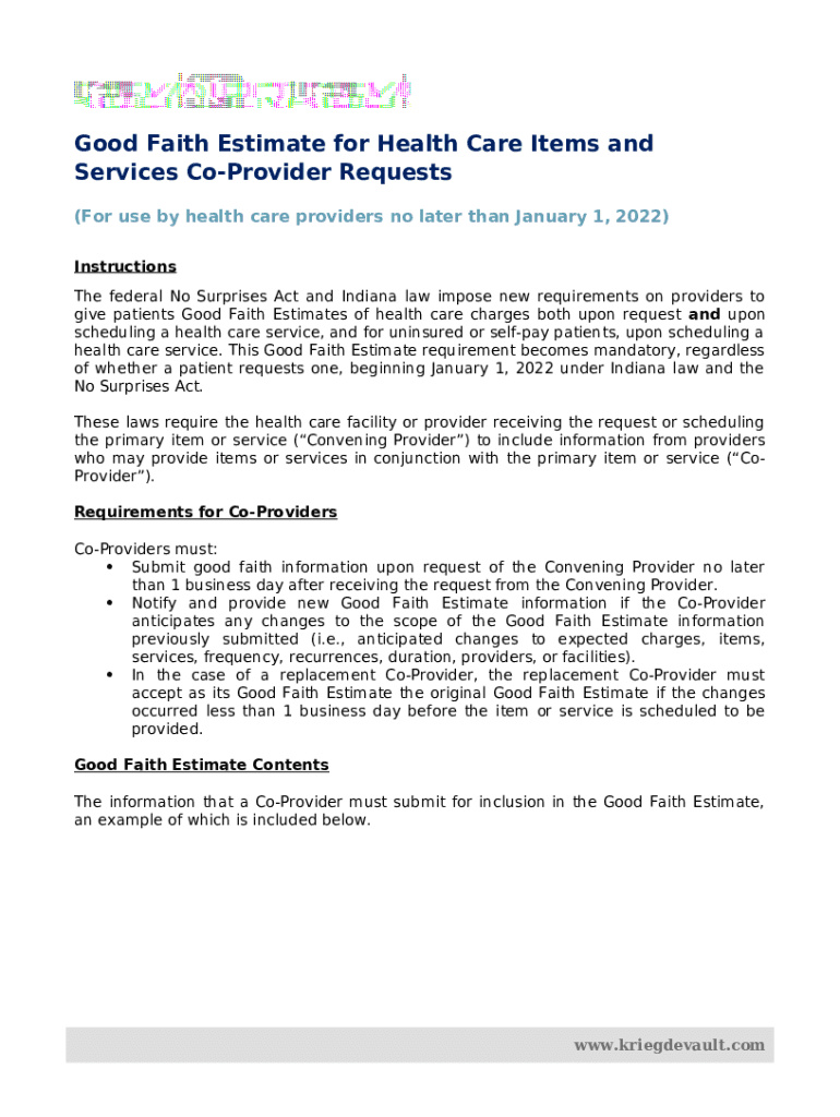 Good Faith Estimate Requirements in the No Surprises Act Doc Template ...