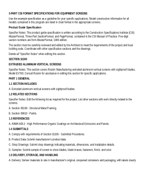 3-PART CSI AT SPECIFICATIONS FOR EQUIPMENT SCREENS Doc Template | pdfFiller
