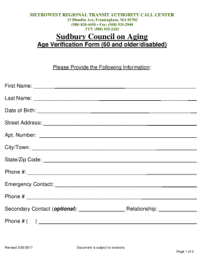 Fillable Online DialARide Age Verification Form (65 and older) Fax ...