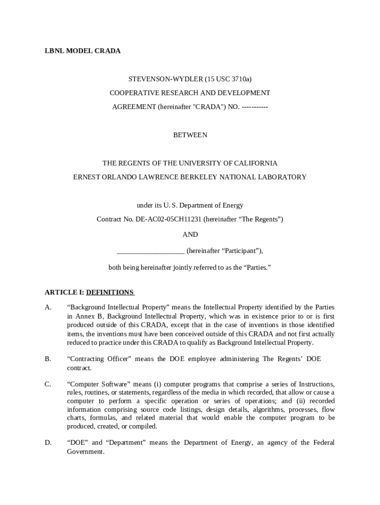 Berkeley-Lab-DOE-MODEL-CRADA-Final.doc Doc Template | pdfFiller