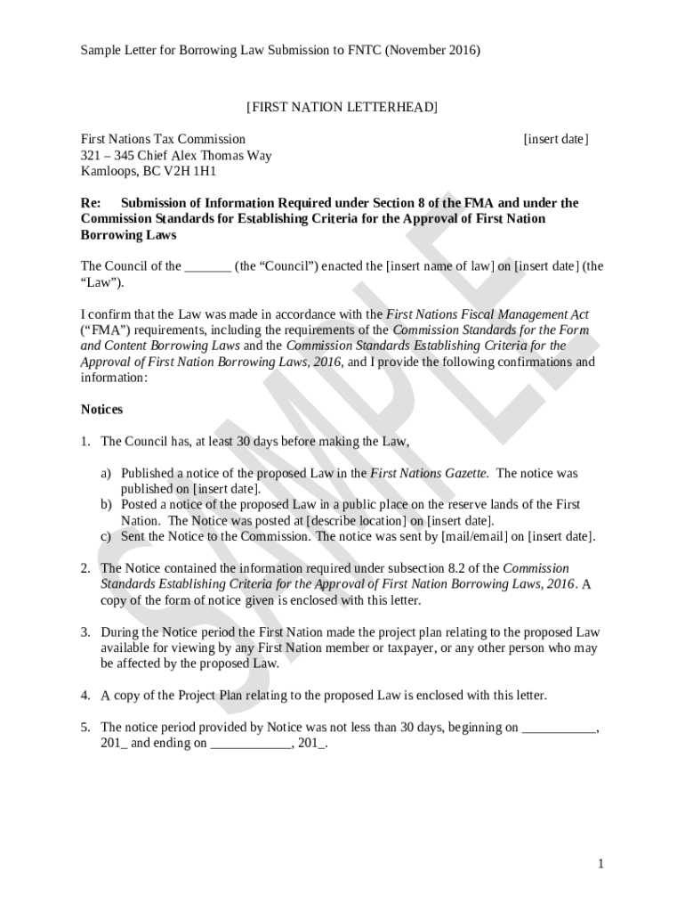 Sample Letter re Submission of Ination Required under s8 (Borrowing ...