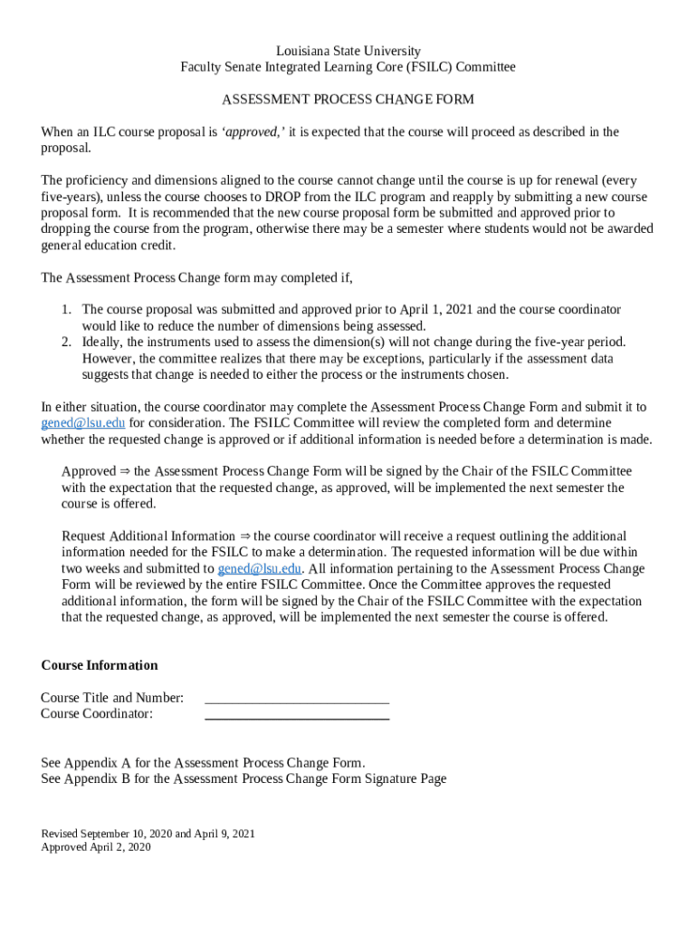 Assessment Change Doc Template | pdfFiller
