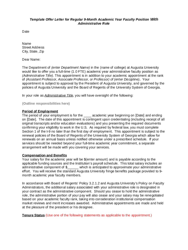 0 FTE) academic year administrative faculty position as (Administrative Title) Doc Template ...