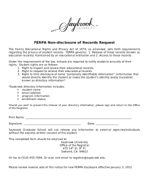 FERPA Non-disclosure of Records Request Doc Template | pdfFiller