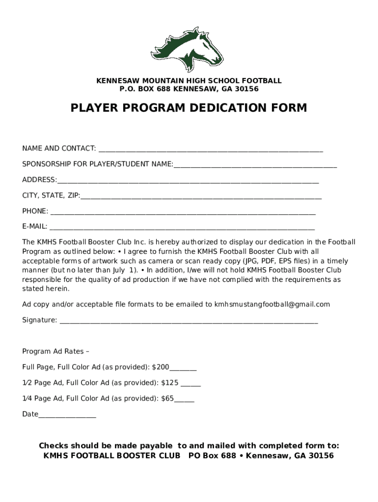 player program dedication Doc Template | pdfFiller
