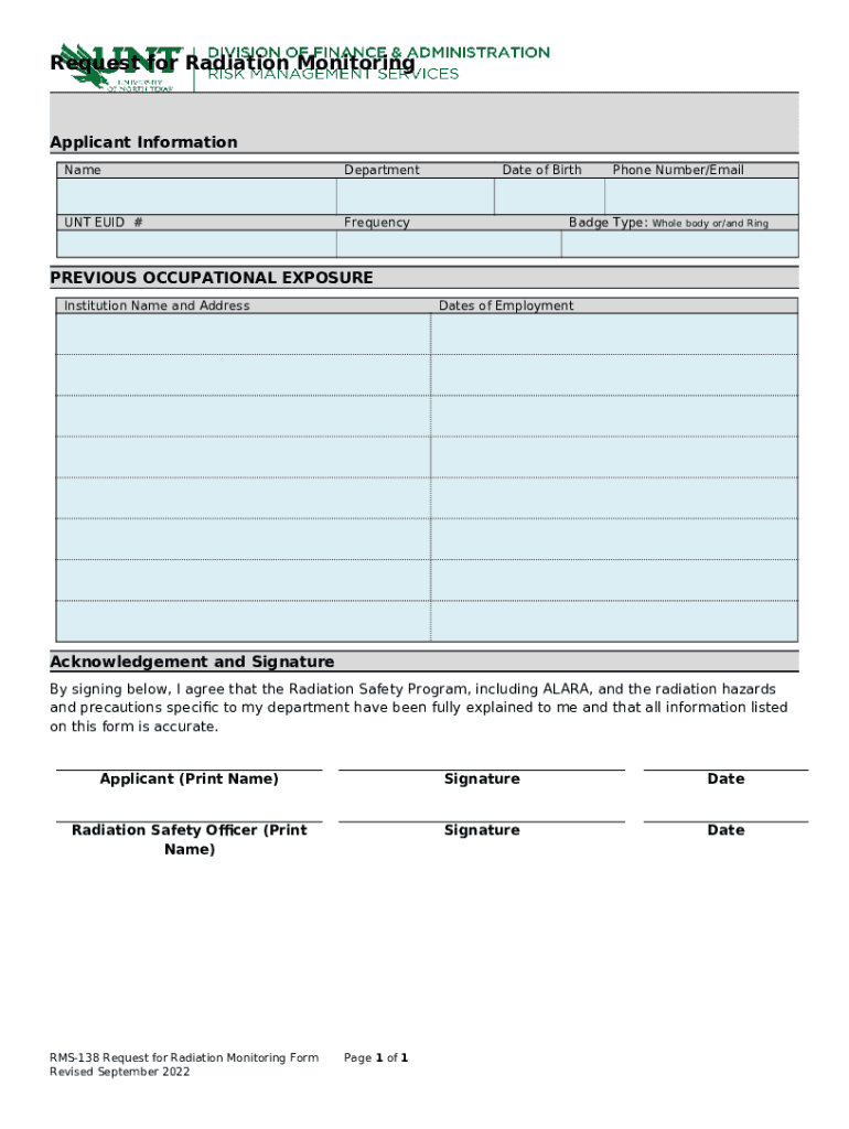 Request for Radiation Monitoring - riskmanagement unt Doc Template ...