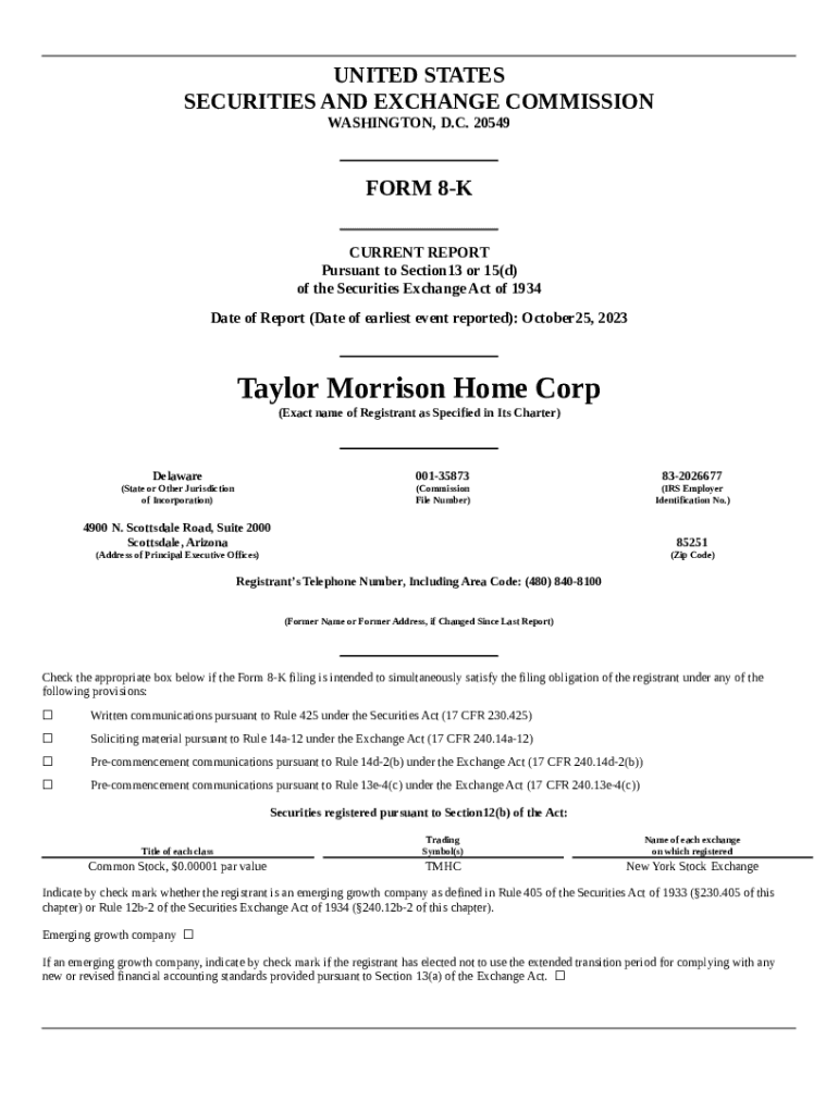 Taylor Morrison Home Corp - cloudfront.net Doc Template | pdfFiller