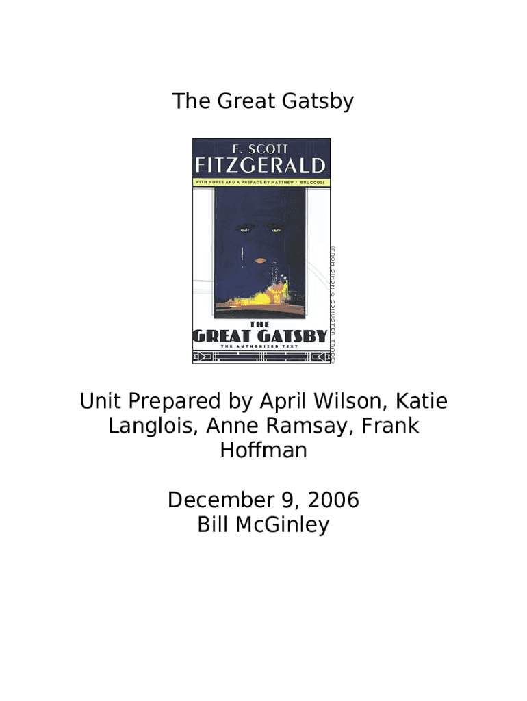Great Gatsby Unit 1.doc Doc Template | pdfFiller