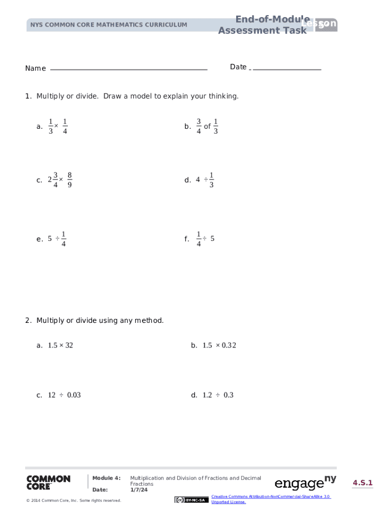 Grade 5 Modules 3 & 4 Eureka Math Assessment Packet Doc Template ...