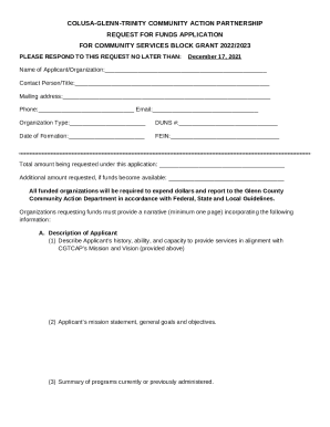 Community Services Block Grant Funding Request Doc Template | pdfFiller