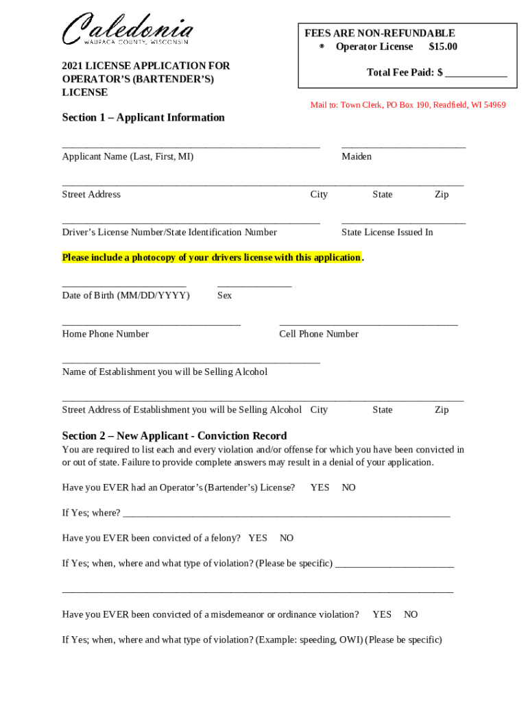 OPERATOR'S LICENSE APPLICATION INATION ... Doc Template | pdfFiller