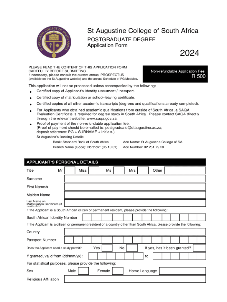 Fillable Online St Augustine College of South Africa application form ...