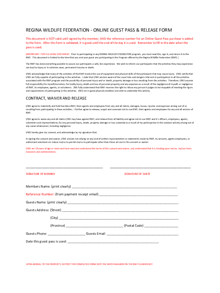 Fillable Online Online Guest Pass Form Fax Email Print Pdffiller