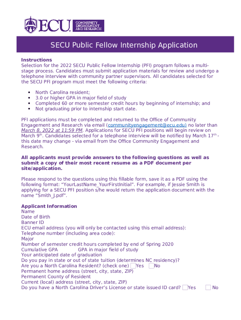 SECU Public Fellowship Internship Application ProcessOER Doc Template | pdfFiller