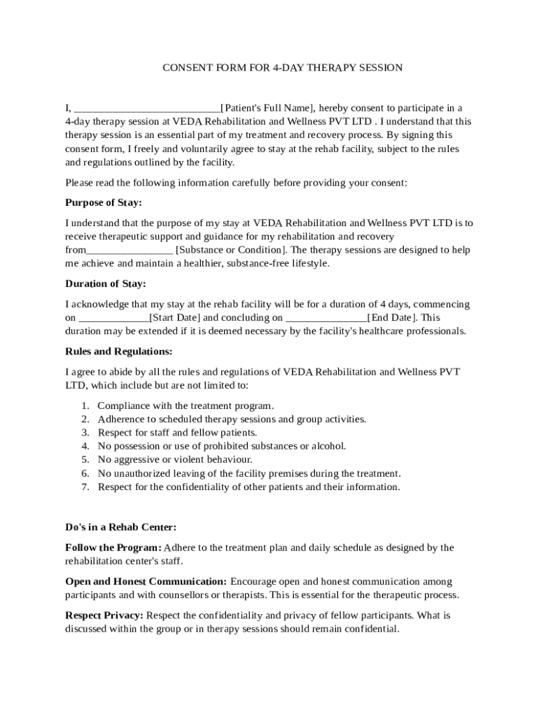 Free Online Therapy Consent Template Doc Template | pdfFiller