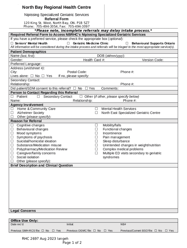 Outpatient Specialized Geriatric Services Referral - nbrhc on Doc ...