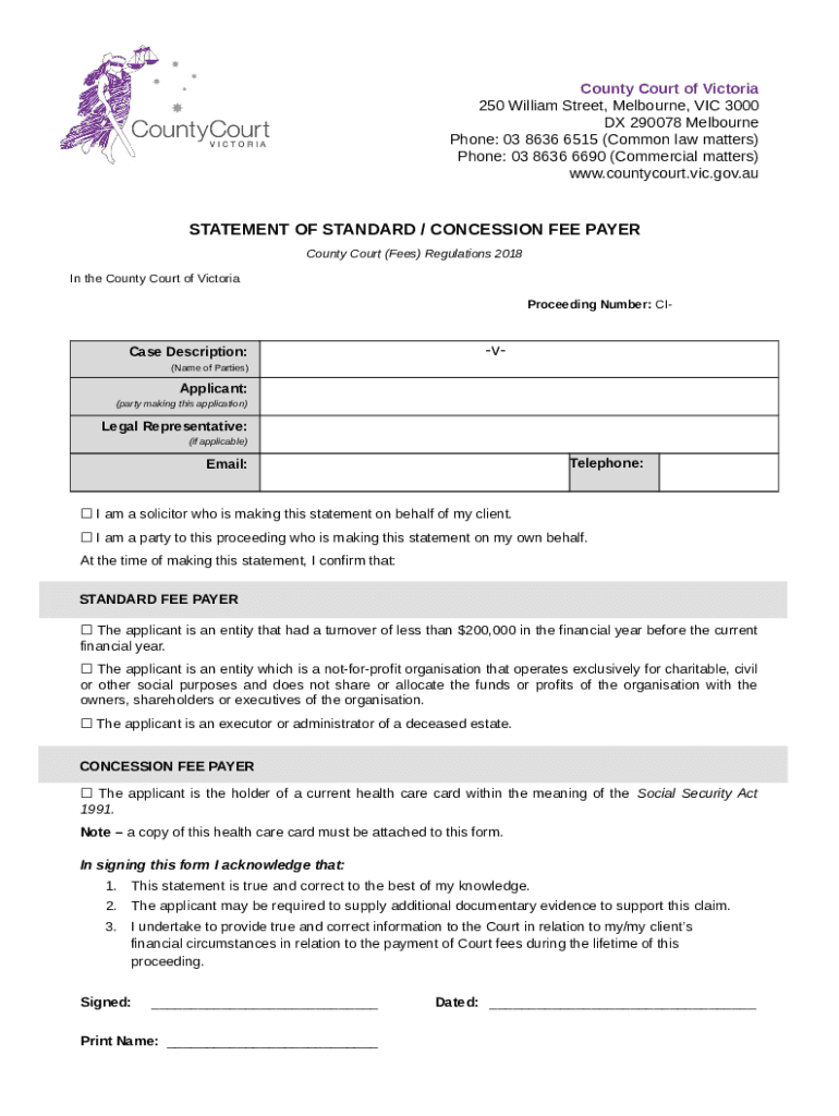 Statement of standard/concession fee payer (DOCX, 74.9 KB) Doc Template ...